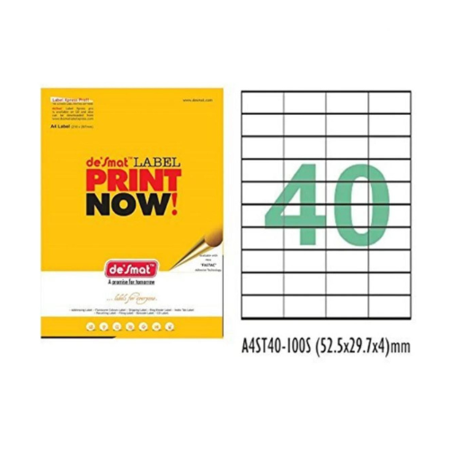 Desmat A4 Size Paper Labels Sticker 40 Label Per Sheet 100 Sheets